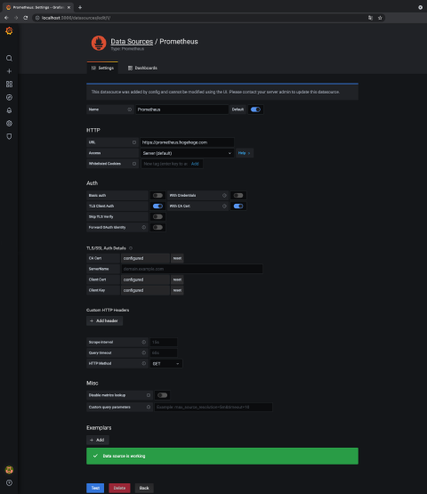 クライアント認証のかかったPrometheusにGrafanaでアクセスする